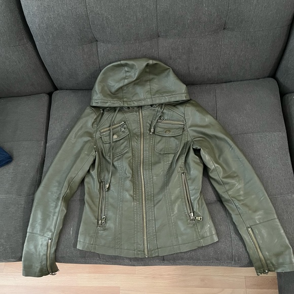 Catwalk Studio | Jackets & Coats | Catwalk Studios Green Hooded Leather ...